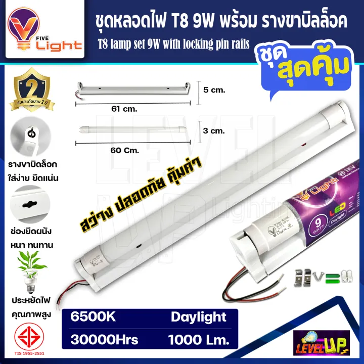 ฟลูเซ็ท หลอดไฟนีออนพร้อมราง (หลอดสั้น) หลอดไฟ LED T8 9W ชุดหลอดไฟพร้อมราง T8 9 วัตต์ (ขาบิดล็อค ...