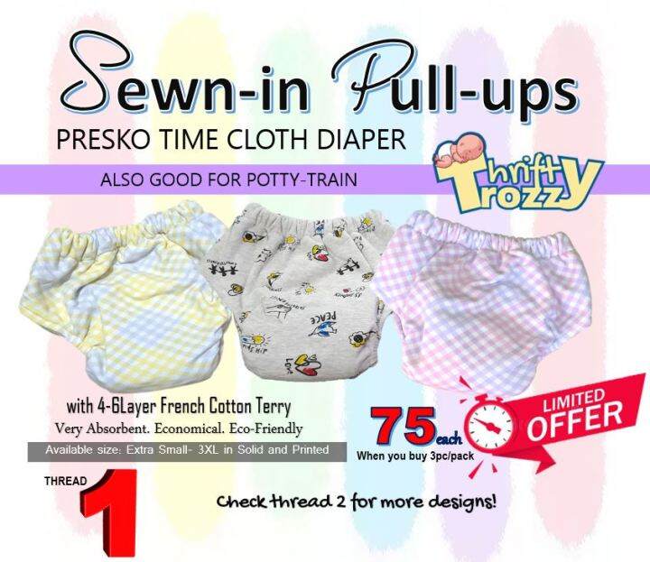 BUMZY SEWN-IN PULL-UPS CLOTH DIAPER PRESKO TIME reusable training pants ...