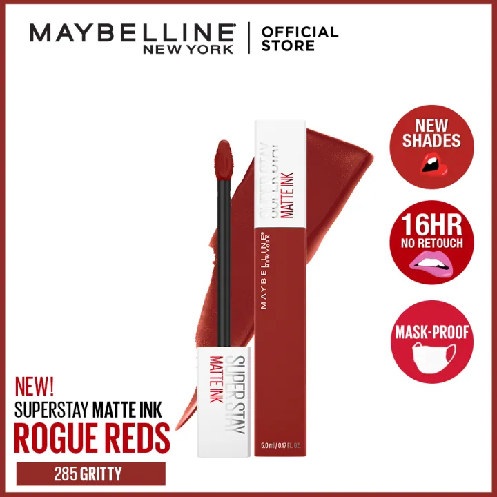 Maybellin e Superstay Matte Ink Rogue Reds 285 Gritty Authentic ...