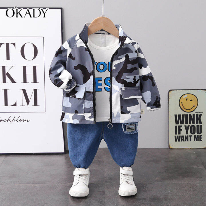 S&SENG O'KADY ชายเสื้อฤดูใบไม้ร่วงใหม่ยืนปกซิปเสื้อลำลองพราง T Rench ...