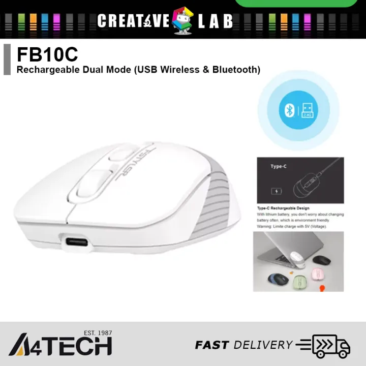 GRAYISH WHITE A4TECH FB10C Rechargeable Dual Mode (USB Wireless ...