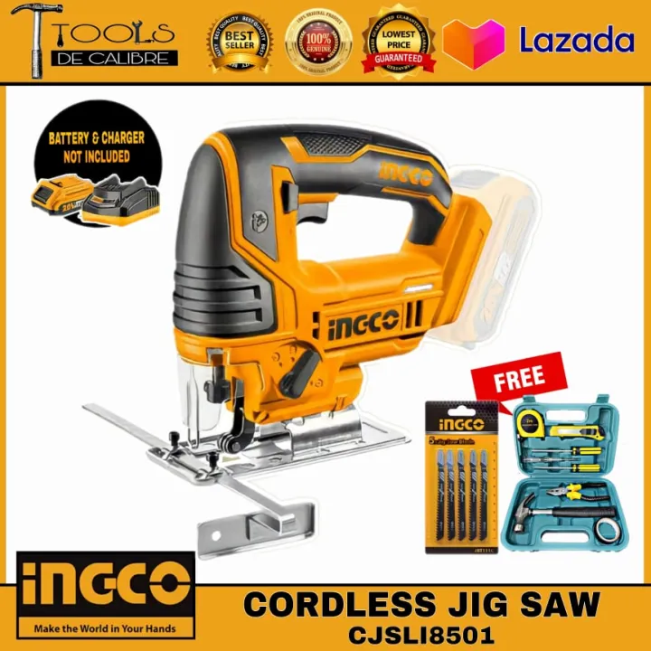 INGCO 20V Lithium-Ion Cordless Jig Saw (CJSLI8501) w/ FREE TOOLSET ...