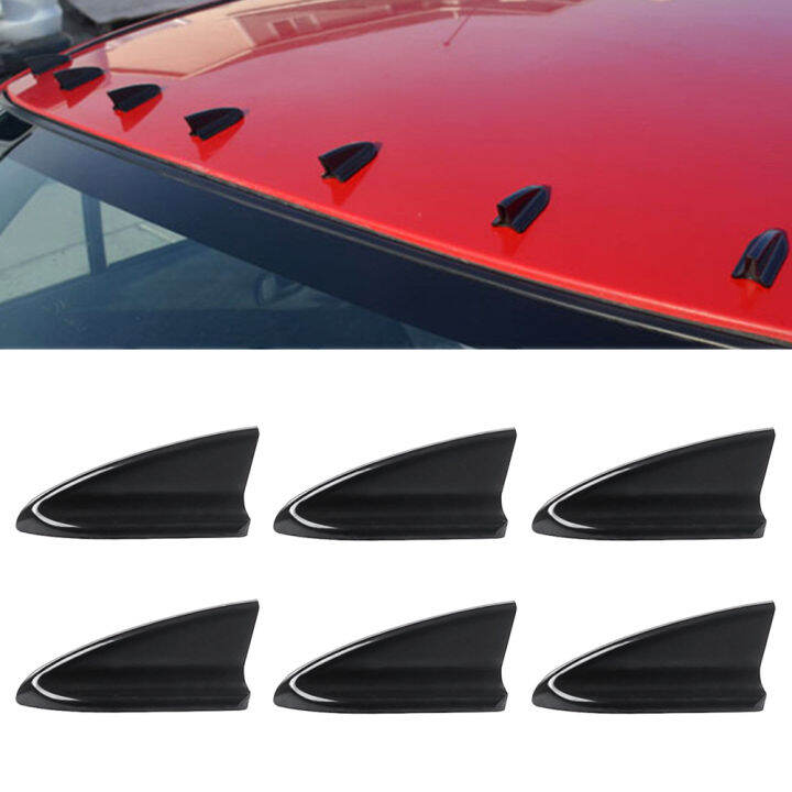 Hittime 6Pcs UV-protected Carbon Fibre Car Roof Shark Fins Spoiler Wing Kit Vortex Generator ...