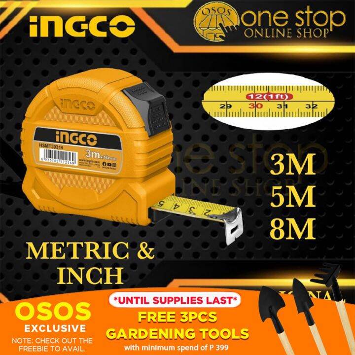 Ingco Steel Measuring Tape 3m 5m 8m YELLOW With metric and inch♔ | Lazada PH