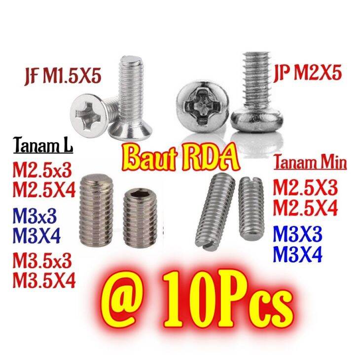 10pcs baut jp jf tanam L min hex M1.5 M2 M2.5 M3 M3.5 x 3 4 5 rda rta ...