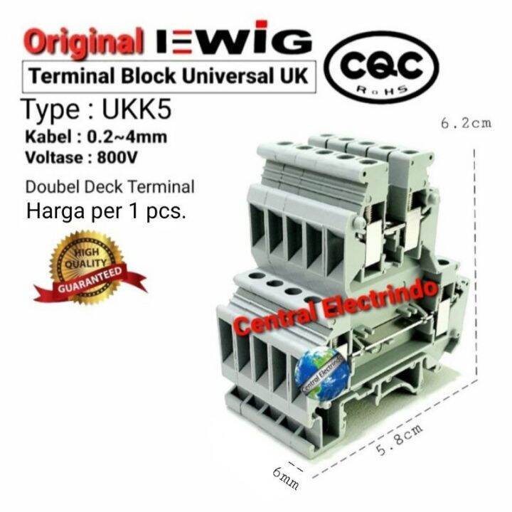 Terminal Block UKK5 (0.2~4mm) 800V Doubel Deck Terminal Din Rail EWIG ...