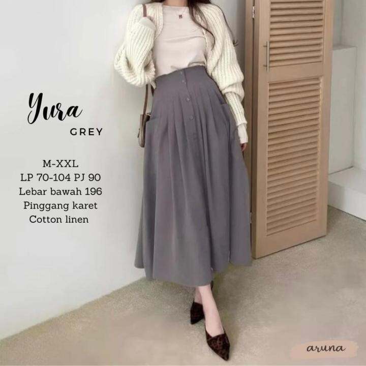 Bawahan Rok Model Korean Style YUra Bahan Linen Rami Premium Fashion ...