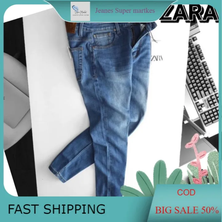 SMJ ยีนส์ผู้ชาย ยีนส์ผู้ชายเกาหลี กางเกงยีนส์ ZARA MAN Denim Slim Fit ...