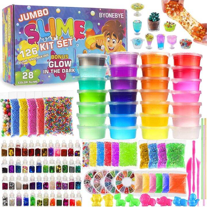 Byonebye DIY Jumbo Slime Kit Set Glow In The Dark 28 Color Slime 126 ...