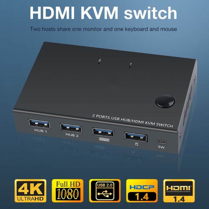 HDMI KVM Switch 2 Port 4K USB Switch KVM VGA Switcher HDMI USB Hub KVM ...
