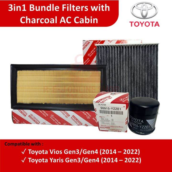 3in1 Bundle Filters with Charcoal AC Cabin for Toyota Vios Gen3/Gen4 ...
