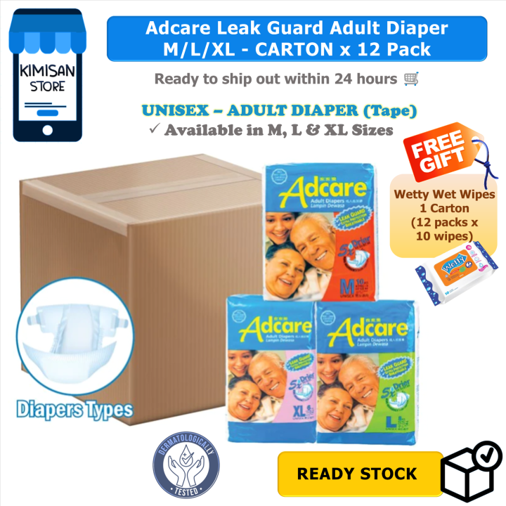 Adcare Leak Guard Adult Diaper (Tape) M/L/XL - CARTON x 12 Pack | Lazada
