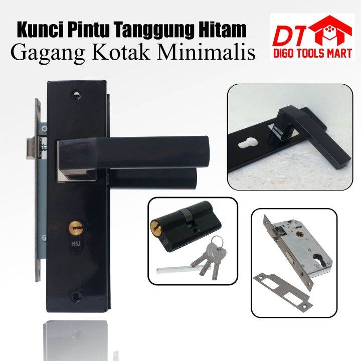 Kunci Pintu Tanggung Hitam Kotak Minimalis Fullset Silinder | Lazada ...
