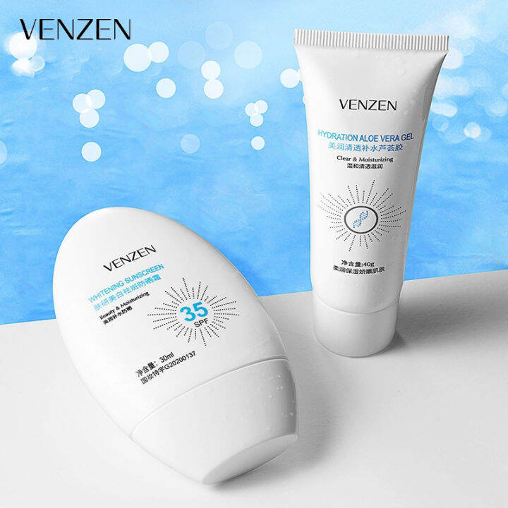 Venzen Whitening Sunscreen 35 SPF and Hydrating Aloe Vera Gel Gift Kit ...