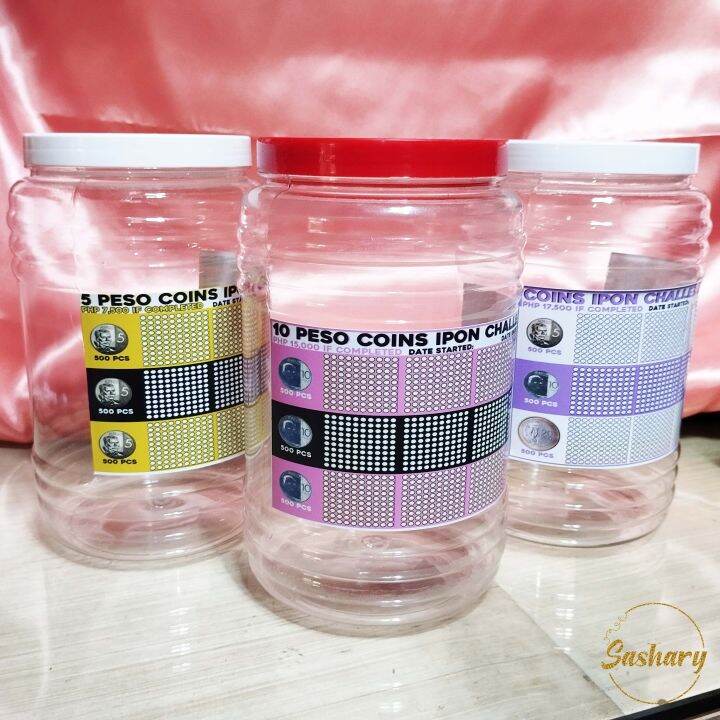 5 PESO & 10 PESO COINS ALKANSYA IPON CHALLENGE/TRANSPARENT PLASTIC JAR ...