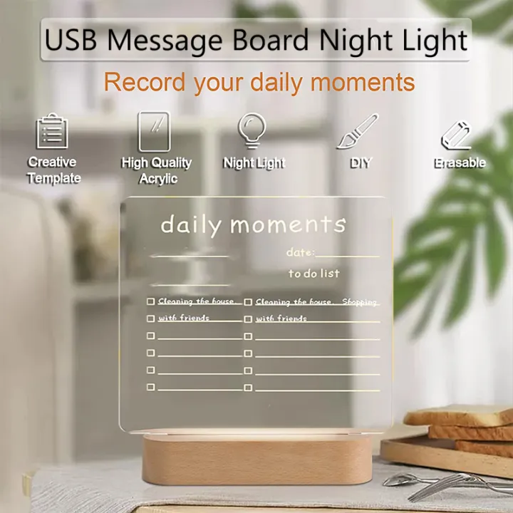 【Ready to ship】USB LED Lights Acrylic Memo Message Board Lamp ...