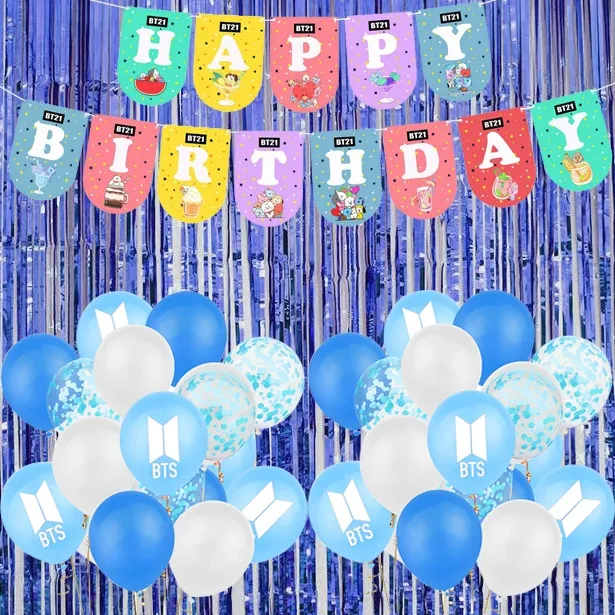 18 pieces of BTS birthday party combo set 2m aluminum film tassel ...