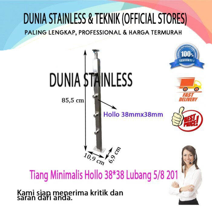 Tiang Minimalis Stainless Hollo 38x38 L.5/8" 201 | Lazada Indonesia