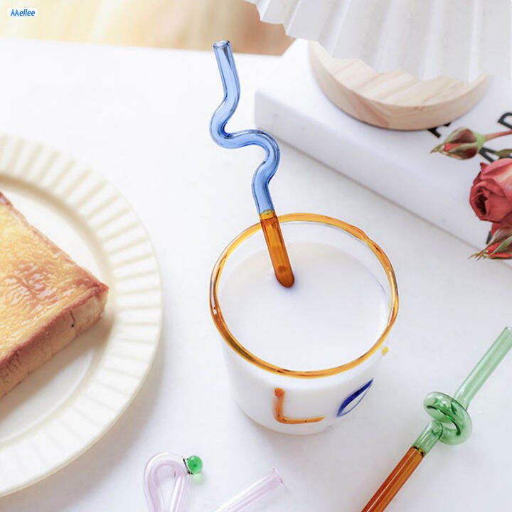 Mellee โค้งเครื่องดื่มหลอดแก้วน่ารักปฏิบัติปลอดสารพิษหลอดสำหรับขนมเค้ก ...
