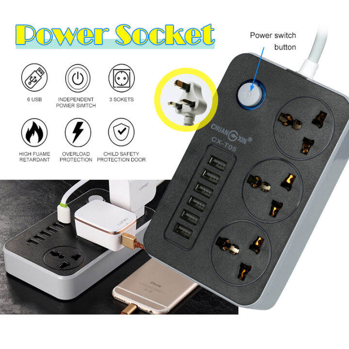Power Socket Power Strip UK Plug Socket 2500W Fast Charging Power ...