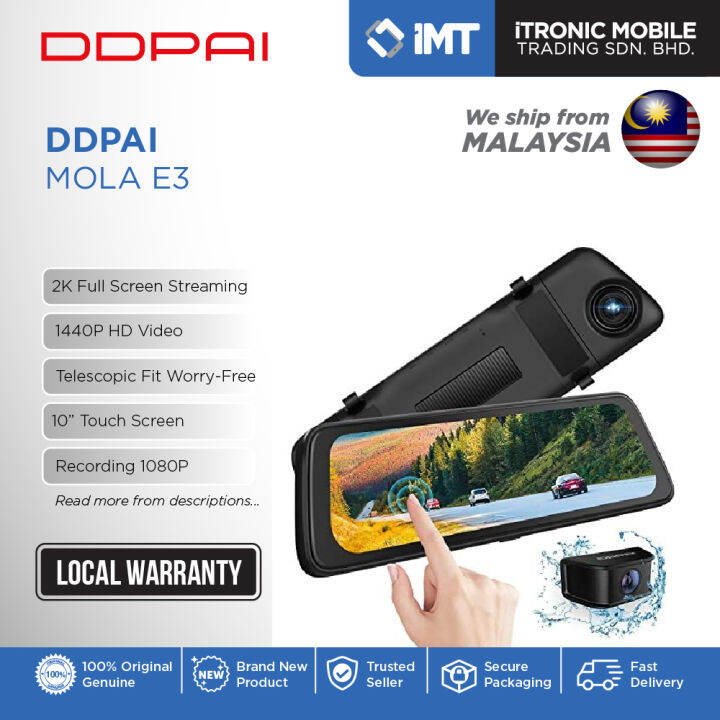 DDPAI Mola E3 Mirror Dash Cam | 10" Touch Screen | HD Night Vision | Resolution 2K | CPU MSC 333 ...