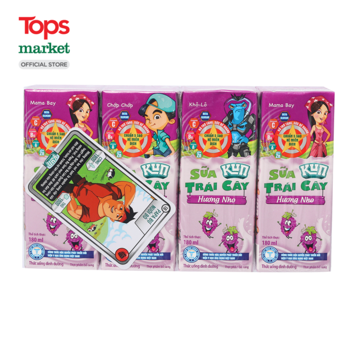 Lốc 4 Hộp Sữa Trái Cây Lif Kun Hương Nho 180ML - Siêu Thị Tops Market ...