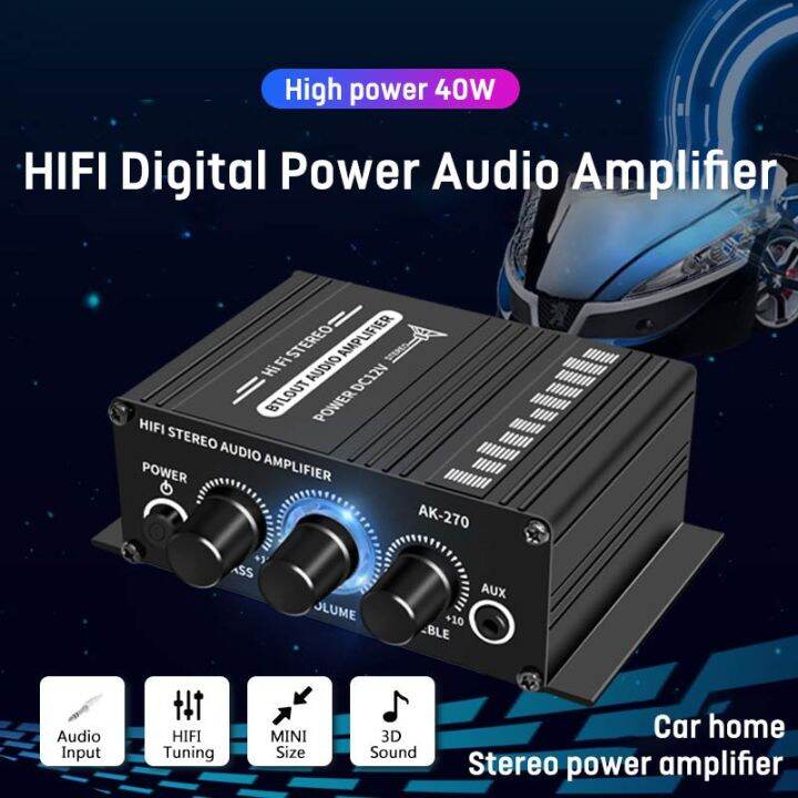 AK270 12V Mini Audio Power Amplifier AMP Dual Channel 20W+20W Bass ...