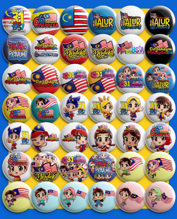 Button Badges Doodle Style Hari Merdeka Hari Malaysia Independent Day ...