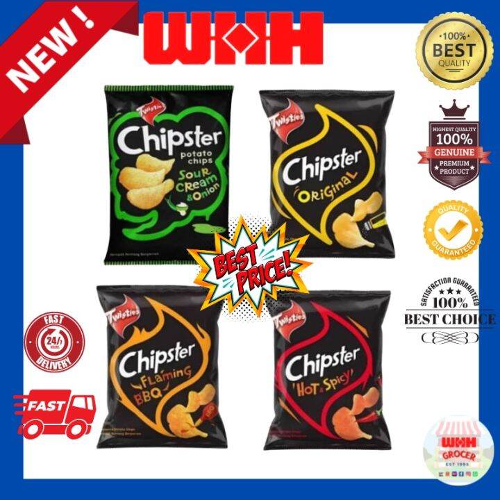 TWISTIES CHIPSTER Crispy Potato Chips snacks 60g (Original, BBQ, Hot ...