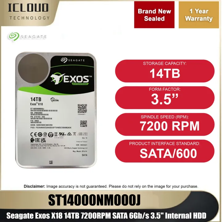 Seagate Exos X18 14TB 7200RPM SATA 6Gb/s 256MB Cache 3.5-Inch Internal ...