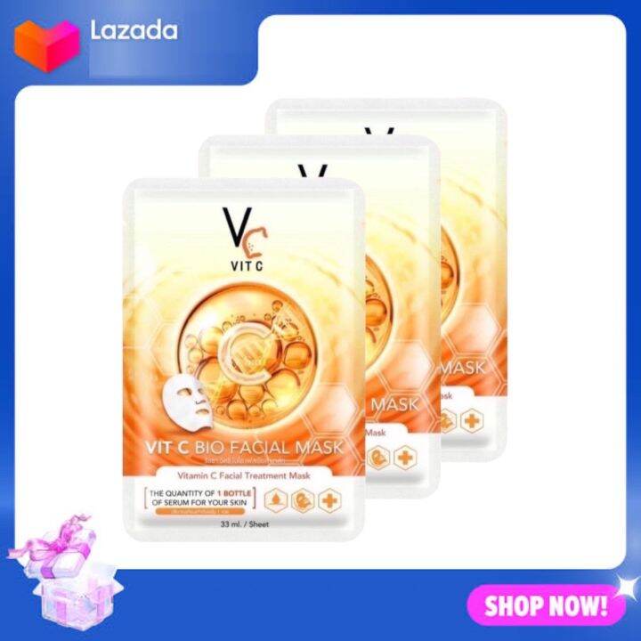 มาก์สหน้า มาก์สวิตามินซี Vit C BIO FACIAL MASK ( 3 แผ่น ) | Lazada.co.th