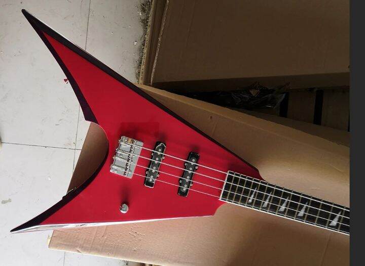 Spot goods 4 Strings Red V Shaped Electric Bass Guitar With Rosewood ...
