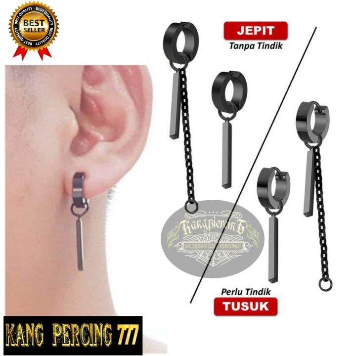 ANTING KOREA BLACK HITAM BATANG HITAM RANTAI TINDIK DAN JEPIT | Lazada ...