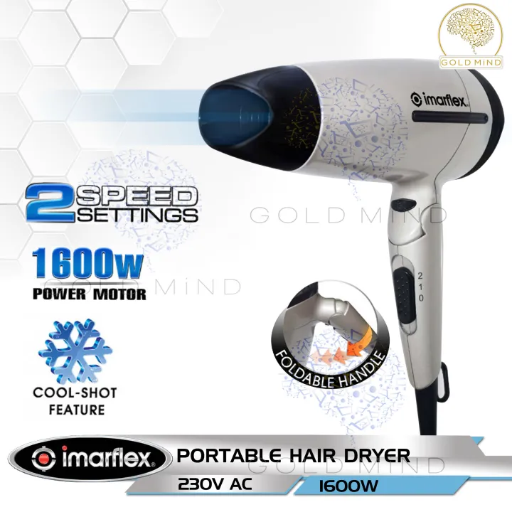 Imarflex Portable Hair Dryer Blower 2 Speed Foldable Handle 230VAC ...