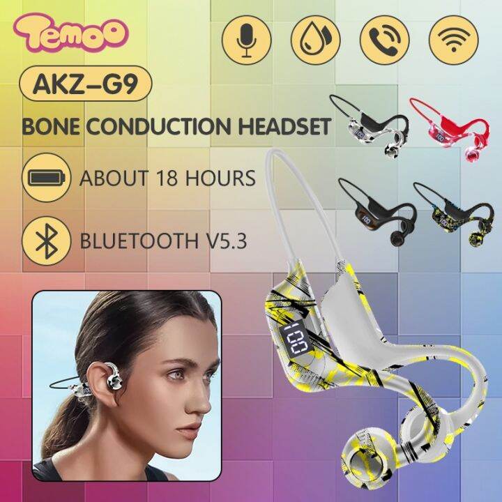Temoo Akz-g3ระบบนำเสียงผ่านกระดูกบลูทูธ-หูฟังที่เข้าทรง V5.3หู-ตะขอเกี่ยวผ่านกระดูกไร้สายแขวนคอ ...