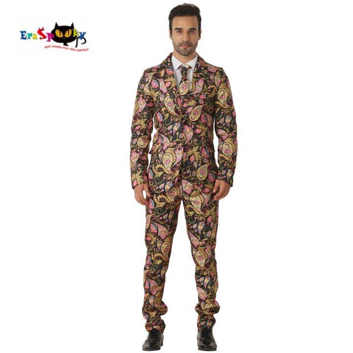 Men Black Gold Abstract Floral Suits Halloween Costumes Blazer Cosplay ...