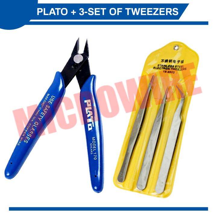 PLATO Wishful 170 Shear Side Cutter Set With 3 Set Tweezer Heavy Duty ...