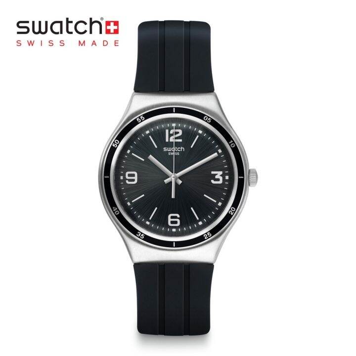 Swatch Irony Shiny Black YGS132 Rubber Strap Stainless Steel Watch ...