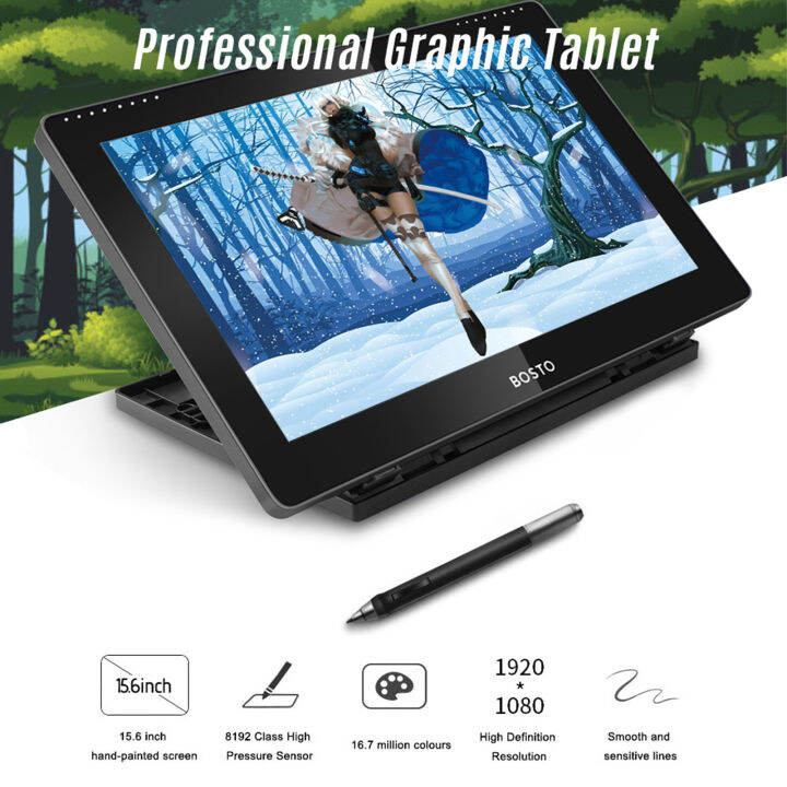 BOSTO 16HDT Portable 15.6 Inch H-IPS LCD Graphics Drawing Tablet Display Support Capacitive ...