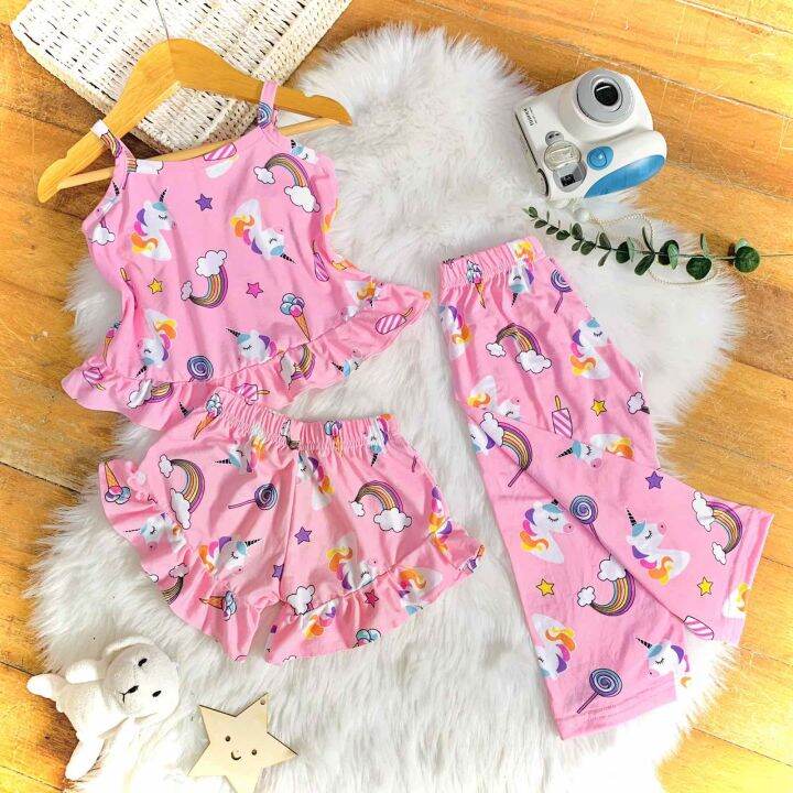 3in1 RUFFLES SET for kids 1-12 years old , sando pajama and shorts , in ...