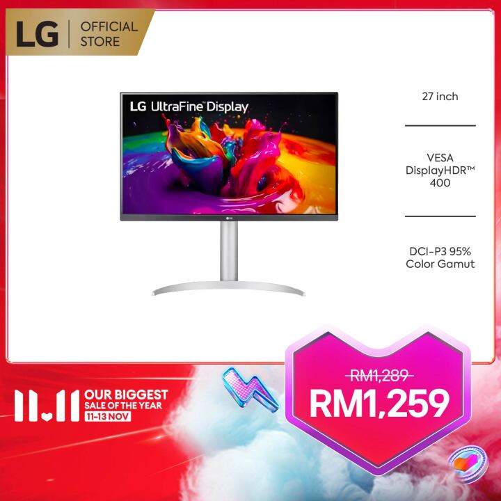 LG 27" 27UP650 IPS 4K UHD HDR10 Freesync 60Hz 5ms HDR400 Borderless Ergonomic Monitor | Lazada