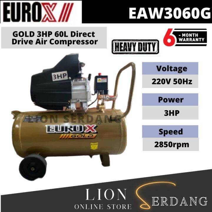 EUROX GOLD 3HP 60L Direct Drive Air Compressor EAW3060G - 6 Months Warranty - | Lazada