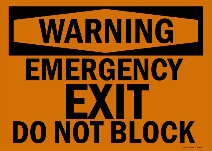WARNING Emergency Exit Do Not Block Sign Vinyl Sticker Size: 14"W x 10 ...