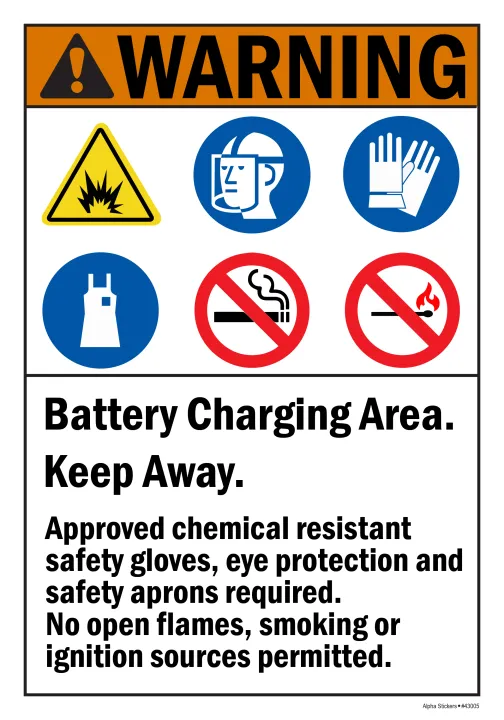 Battery Warning Signs Warning Battery Charging Vinyl Sticker Size: 7"W ...
