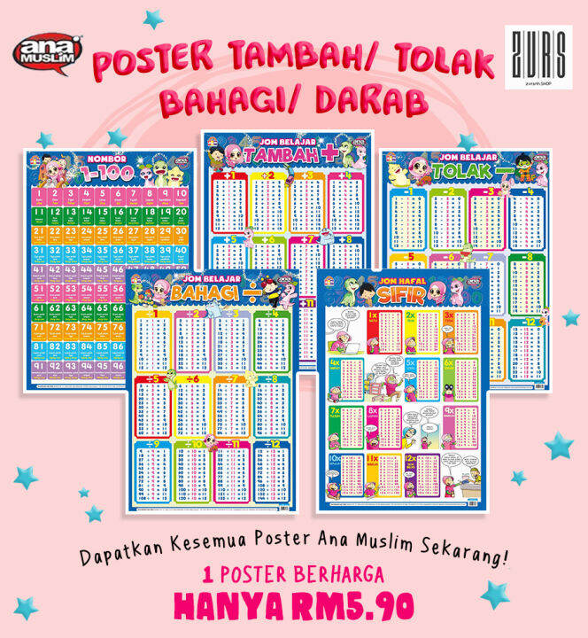 [BIG SIZE] POSTER BELAJAR EDUKASI PRASEKOLAH TAMBAH TOLAK DARAB ANA ...