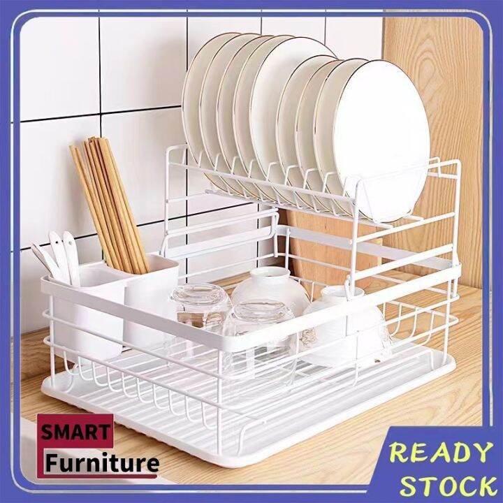 【Mga gamit sa kusina】 COD 2 Tier Metal Plate Dish Drainer Rack Dishes ...