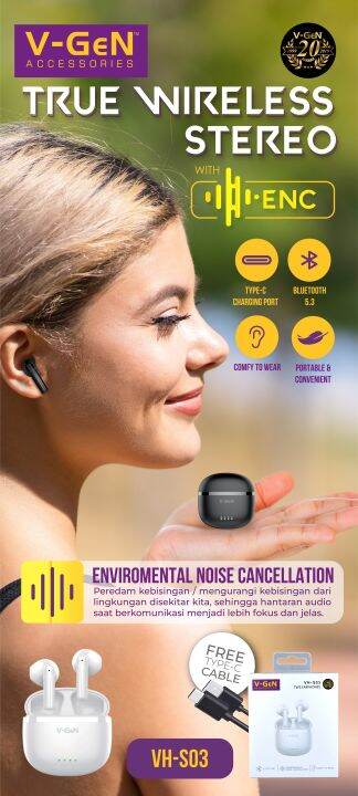 Earphone V-GeN TWS VH-S03 Wireless ENC Type C Bluetooth Handsfree | Lazada Indonesia