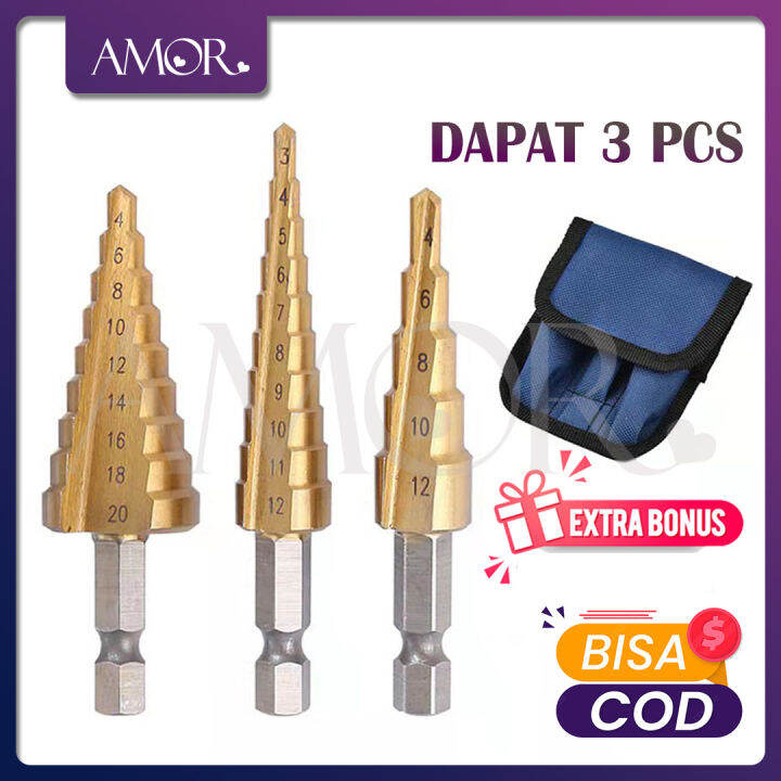 3 Pcs Mata Bor Step Drill Hss Titanium Coated Besi Tembaga Kayu /Mata ...