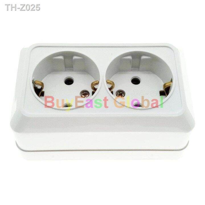 ♈ Duplex 2 Way EU Schuko (Type F) Surface Wall Mount Power Socket AC ...