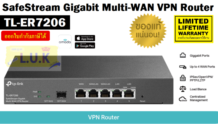 VPN ROUTER (วีพีเอ็น เราเตอร์) TP-LINK (TL-ER7206) SafeStream Gigabit ...